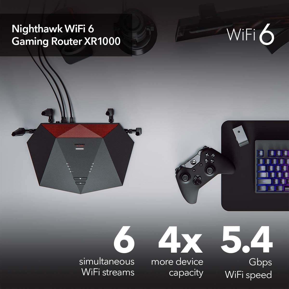 NETGEAR XR1000-100NAR Nighthawk AX5400 5.4Gbps 6-Stream Pro Gaming WiFi 6 Router - Certified Refurbished