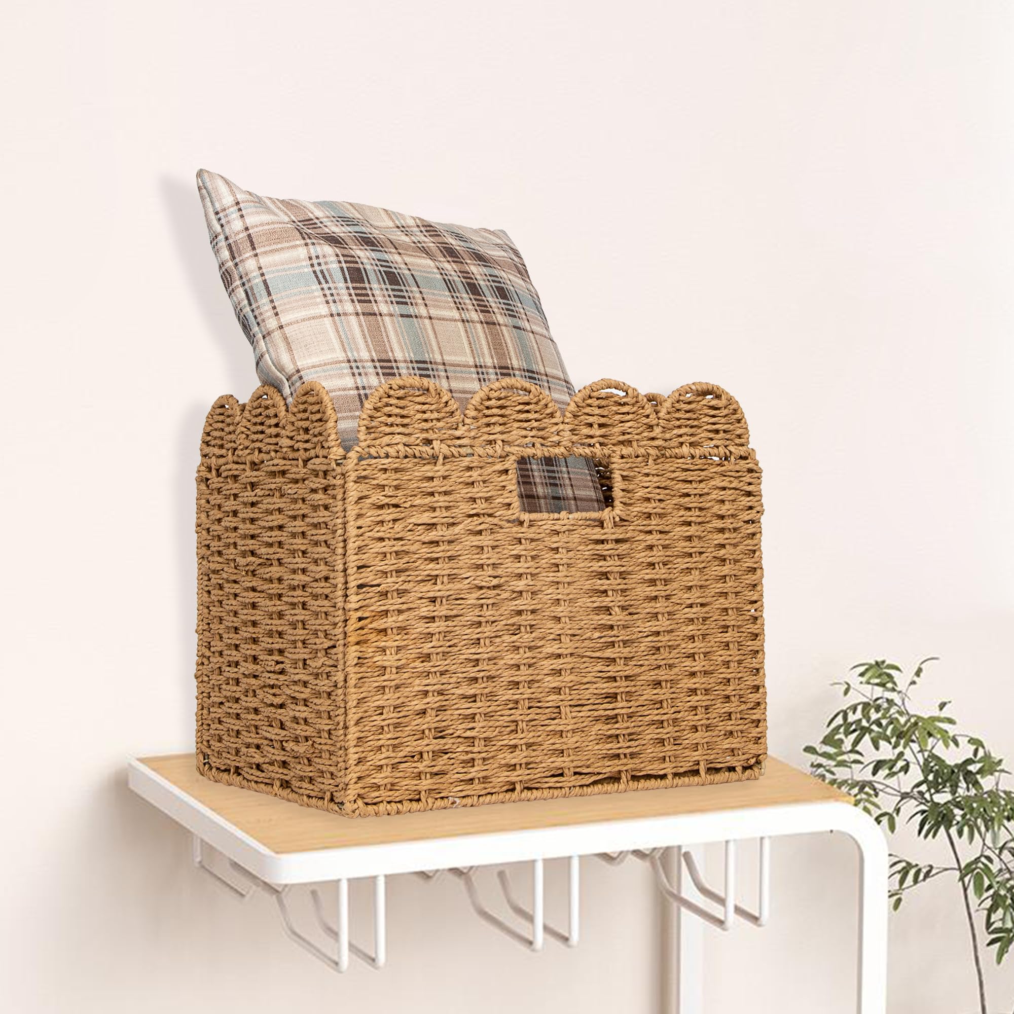 Paper rope Storage Baskets,Wicker Baskets,Folding 2 Packs Handmade Woven baskets, paper rope Basket For Shelf,Seagrass Baskets,Shelf Baskets For Storage Toys Books And Clothes.