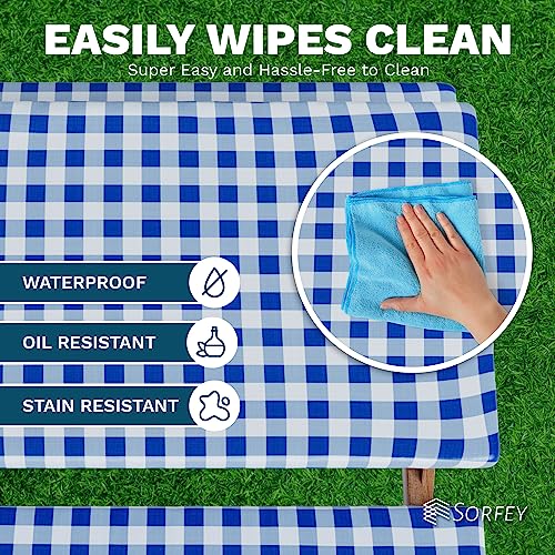 Picnic Table cover With Bench Covers -Fitted With Elastic, Vinyl With Flannel Back, Fits For Table 28"x 72" Rectangle,Water Proof, Checked Black Design, by SORFEY