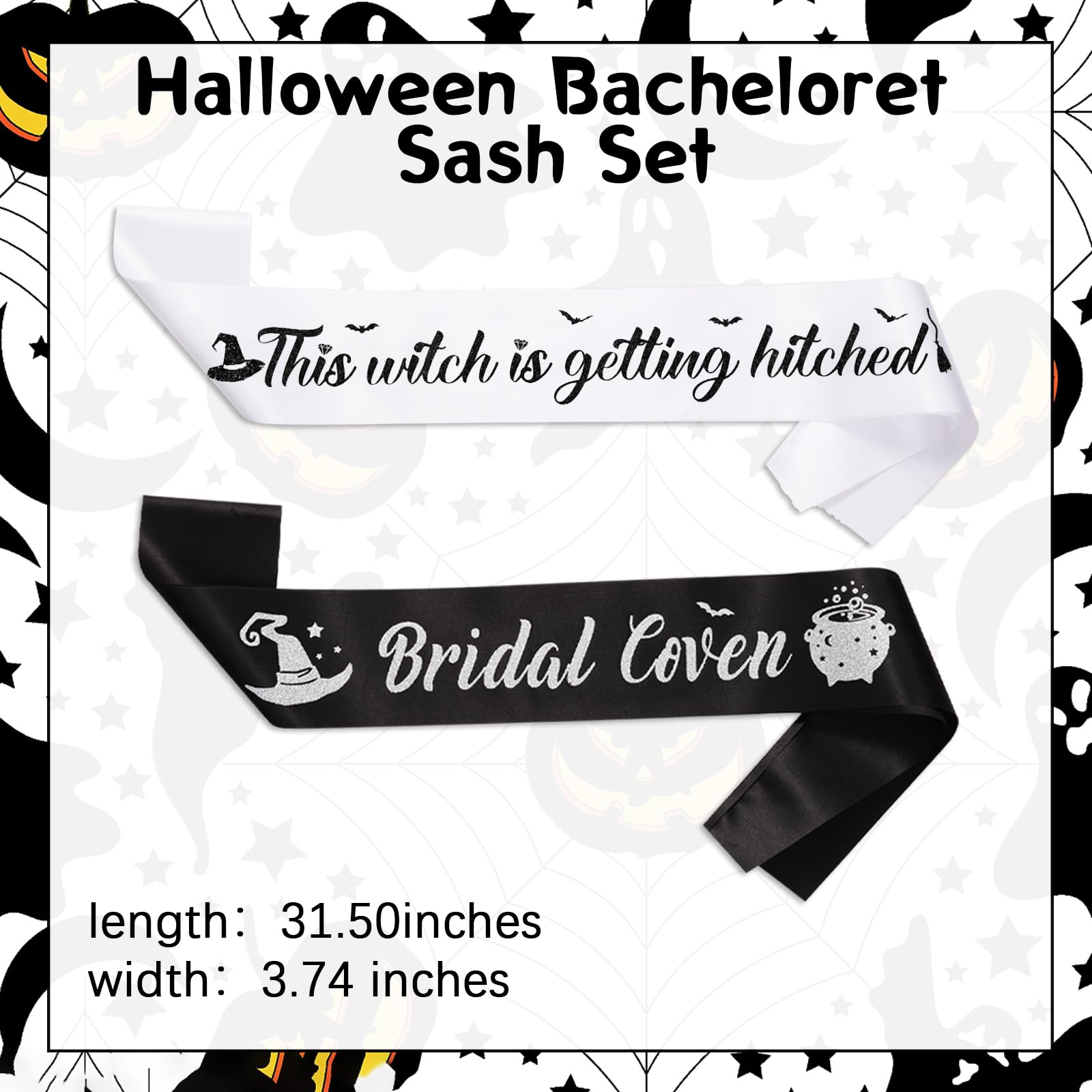 Serencatcher 7Pcs Bachelorette Party Sash Set, This Witch is Getting Hitched Bride Sash, Bridal Coven Sashes with Witch Hat and Jar Pattern for Bridal Shower Bachelorette Witch Theme Halloween Party