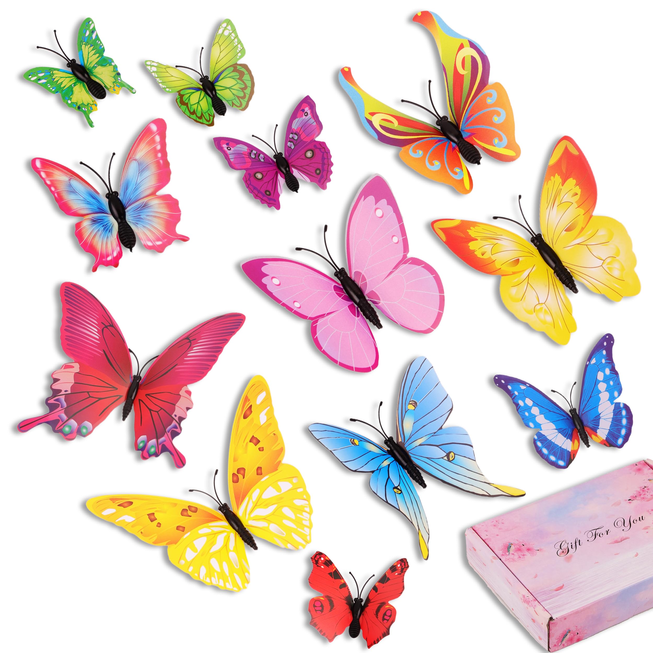 Profasion 72 Pcs Butterflies Wall Decorations, 3D Butterfly Stickers for Party Decorations, Applicable to Cake Decorations, Birthday Decorations and Room Decor (Colorful)