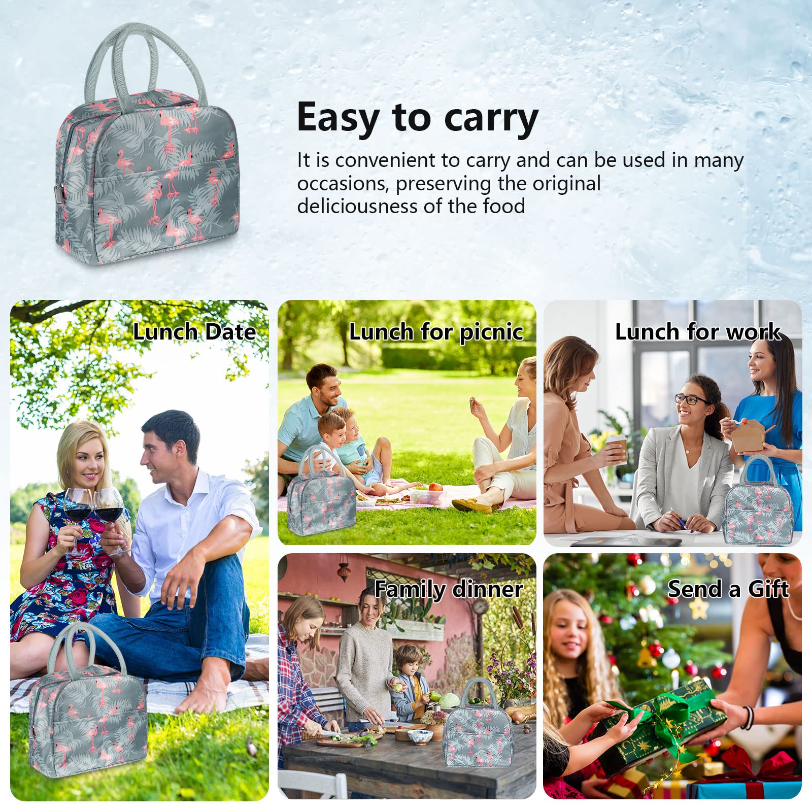 LAVAED Insulated Lunch Bag for Women, Waterproof Leakproof Lunch Tote Bag Cooler Lunch Tote Box Meal Storage Bag, for Office,Work,Beach,Travel(Flamingo)