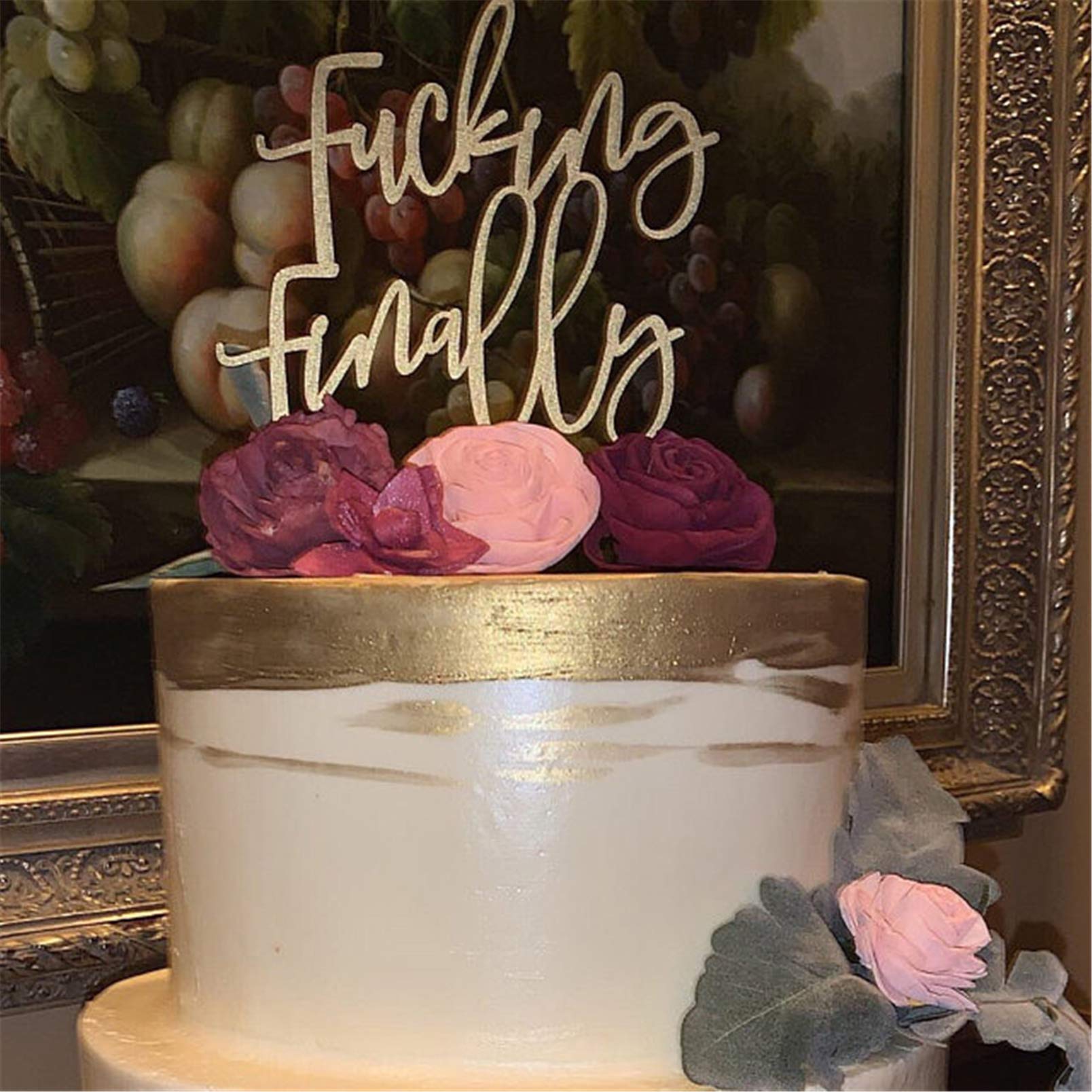 Rural Funny Finally Wedding Cake Topper for Bridal Shower Engagement Party Decoration , Antique Wood