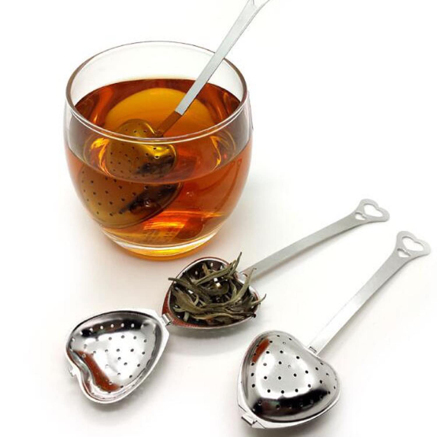 MIAO JIN 12Pcs Stainless Steel Tea Infuser Mesh Heart Shaped Tea Strainer Spoon Sugar Flour Sifters Filters Tea Interval Diffuser for Loose Leaf, Spices, Seasonings