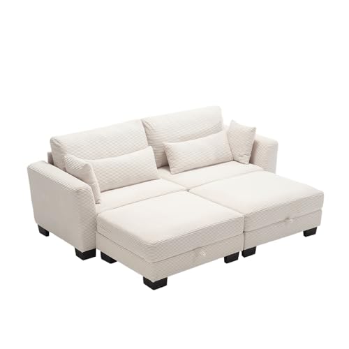 Reversible Modular Sectional Sofa Cloud Couch Convertible Corner Sofabed Daybed with 2 Movable Ottoman and Storage, Oversized Comfy Corduroy Upholstered Lounge Sofá Bed for Living Room, Apartment