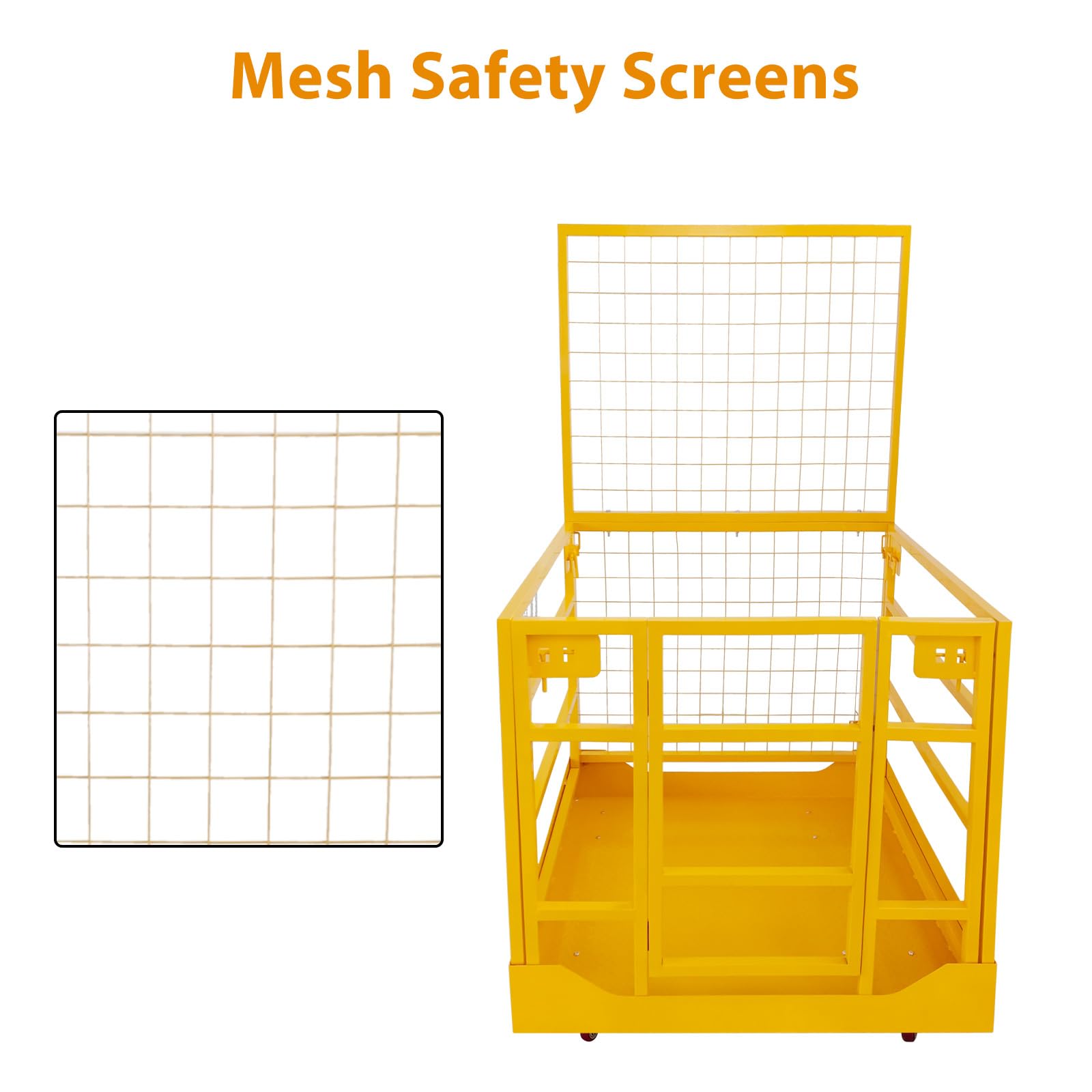 Forklift Safety Cage, 43" x 45" Forklift Basket with Wheel, 1400 lbs Capacity Folding Forklift Work Platform with with Safety Harness, Collapsible Aerial Platform for Lifting Loader