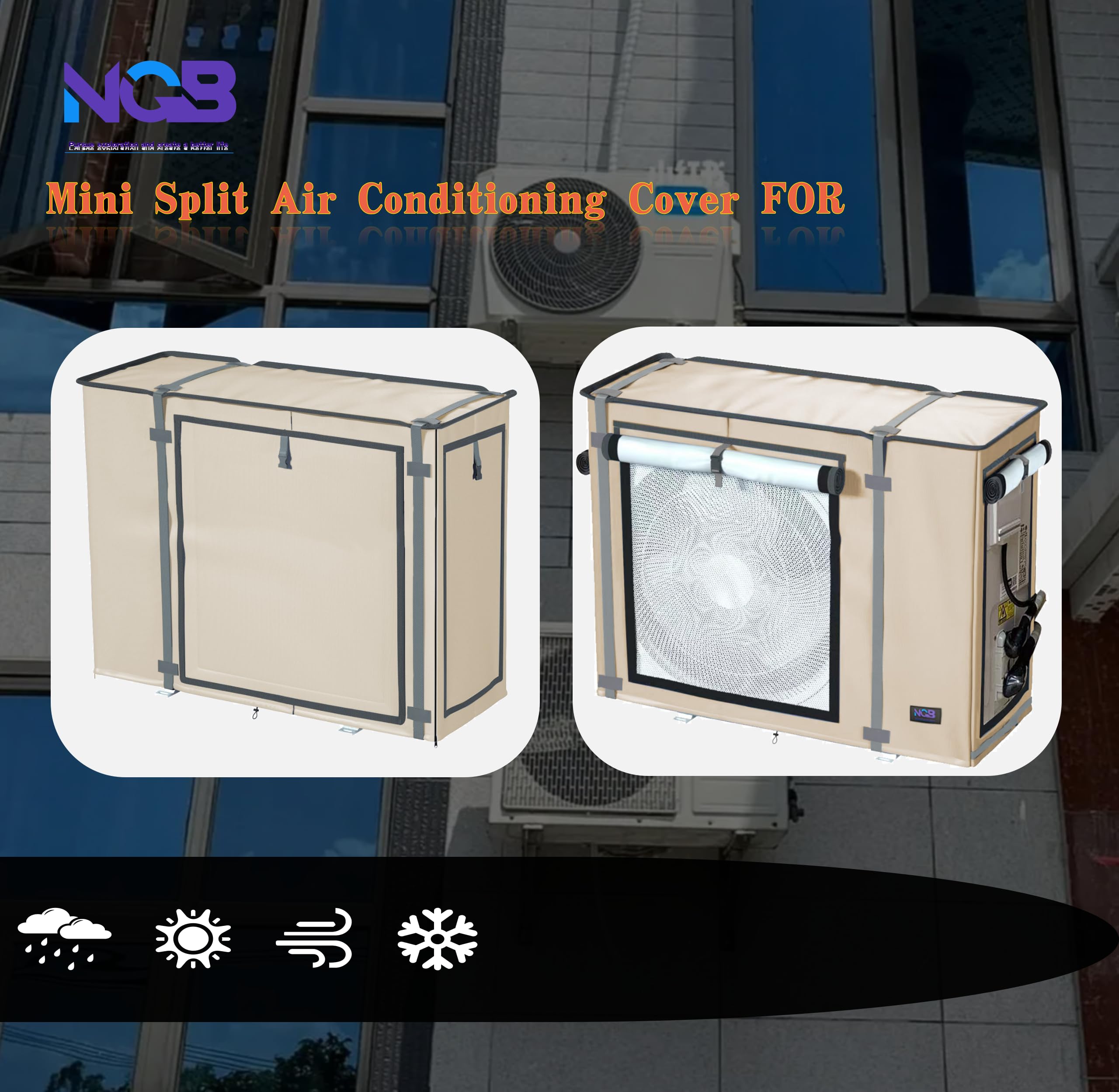 NGB Mini Split Cover for Air Conditioner Outdoor Unit,38.2 "L x17 "W x32.7"H for Ductless Air Conditioning Protected Operation Universal for Mini Split Condenser HVAC Units All Seasons.