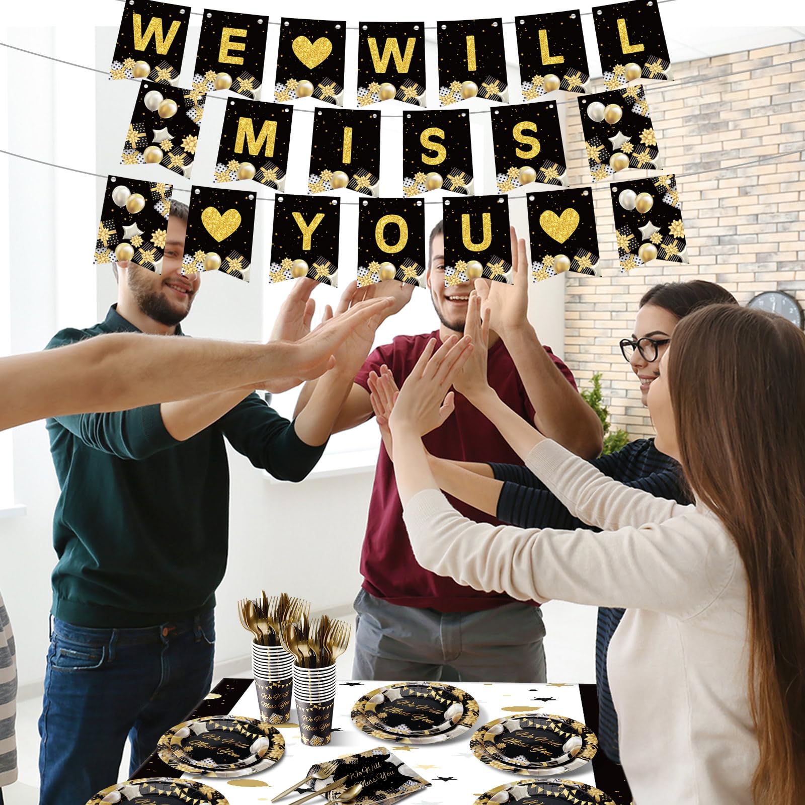 Pickmesh 175 Pcs We Will Miss You Theme Party Decorations Tableware Banner and Accessories Serving 24 Guests for Farewell Anniversary Retirement Graduation Party Supplies