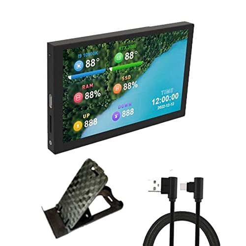 predolo 5 inch IPS Secondary Screen, Computer Multifunction CPU GPU RAM HDD Display TF Card Slot Brightness Stepless Adjustable 800x480 sub Screen, Black