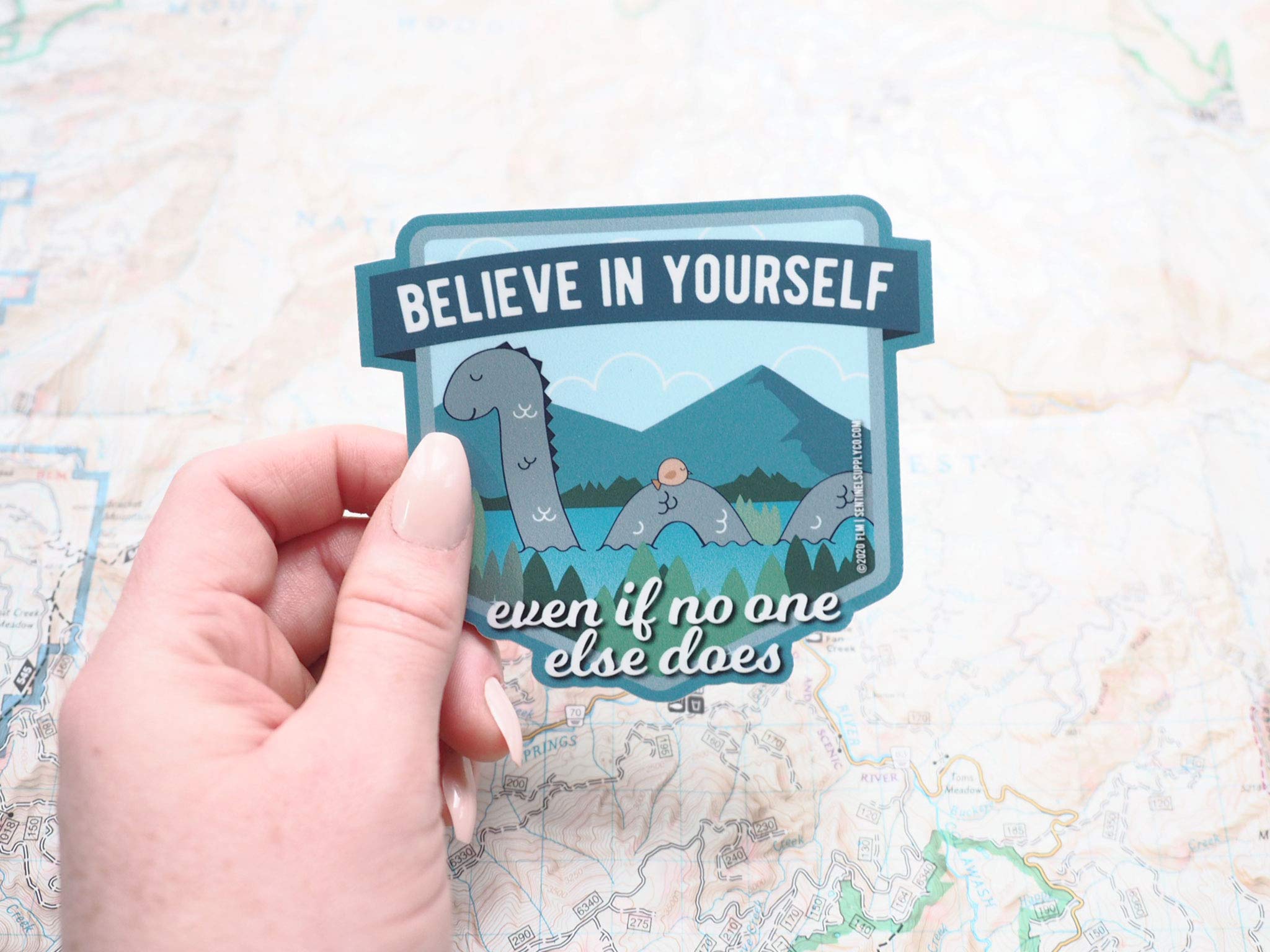 Nessie Believe in Yourself Sticker - Funny Loch Ness Monster Decal for Hydroflask or Laptop - Scotland Cryptid Vinyl Sticker