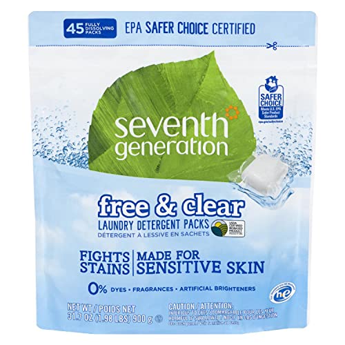 Seventh Generation Laundry Detergent Packs, Free & Clear, 45 Count, 31.7 oz