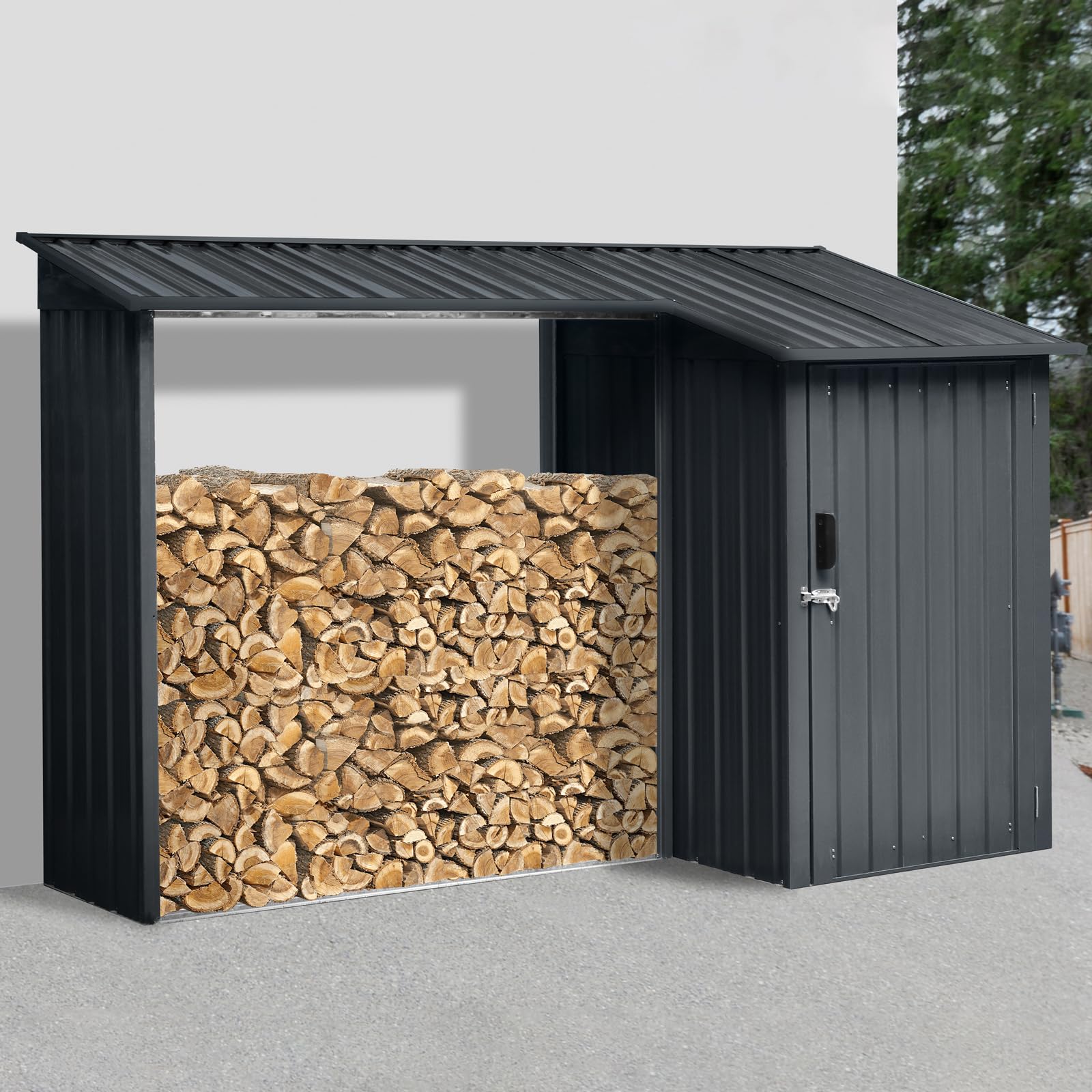 Outdoor and Indoor Firewood Storage Shed Metal, Open Shed for Firewood Storaging, Make Wood Accessible and Protect Wood (3.35βΓ8.86β Two in One)