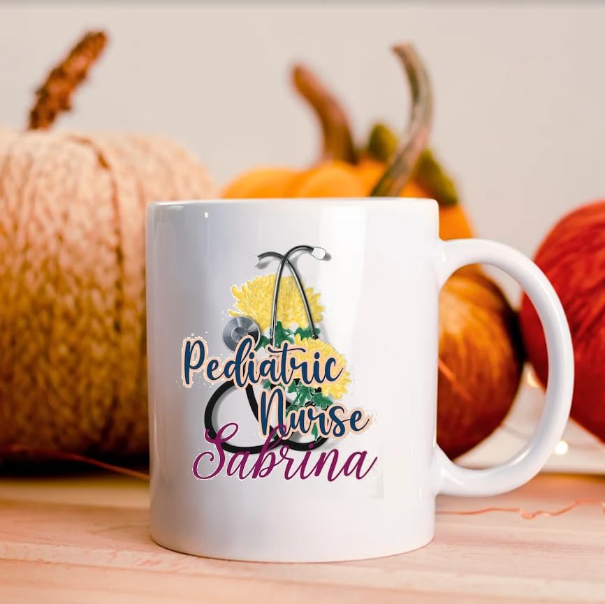 Pediatric Nurse Floral with Stethoscope Mug,Pediatric Nurse Floral with Stethoscope Mug,
