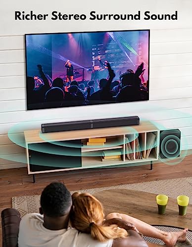 Puxinat 2 in 1 Separable Sound Bars for TV with Subwoofer, Bluetooth 5.0 Surround Sound System for Home Theater, ARC/Optical/Aux/USB TV Speaker, Treble/Bass Adjust, 10 EQ Modes, Remote Included