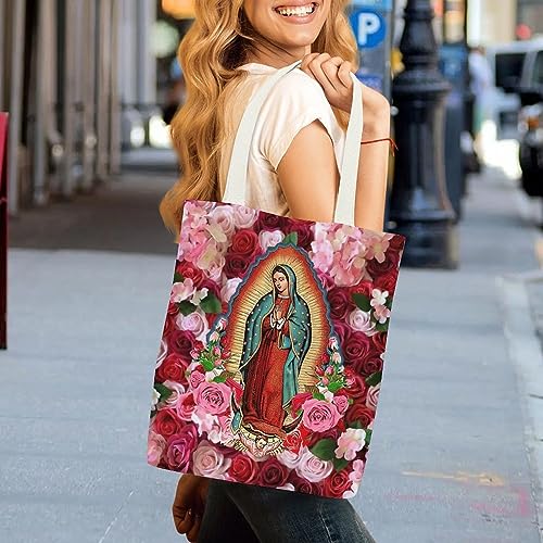 MrpsElk Our Lady of Guadalupe Virgin Mary Canvas Tote Bag Large Capacity Shopping Bag - Personalized Totes for Women Gift Bag
