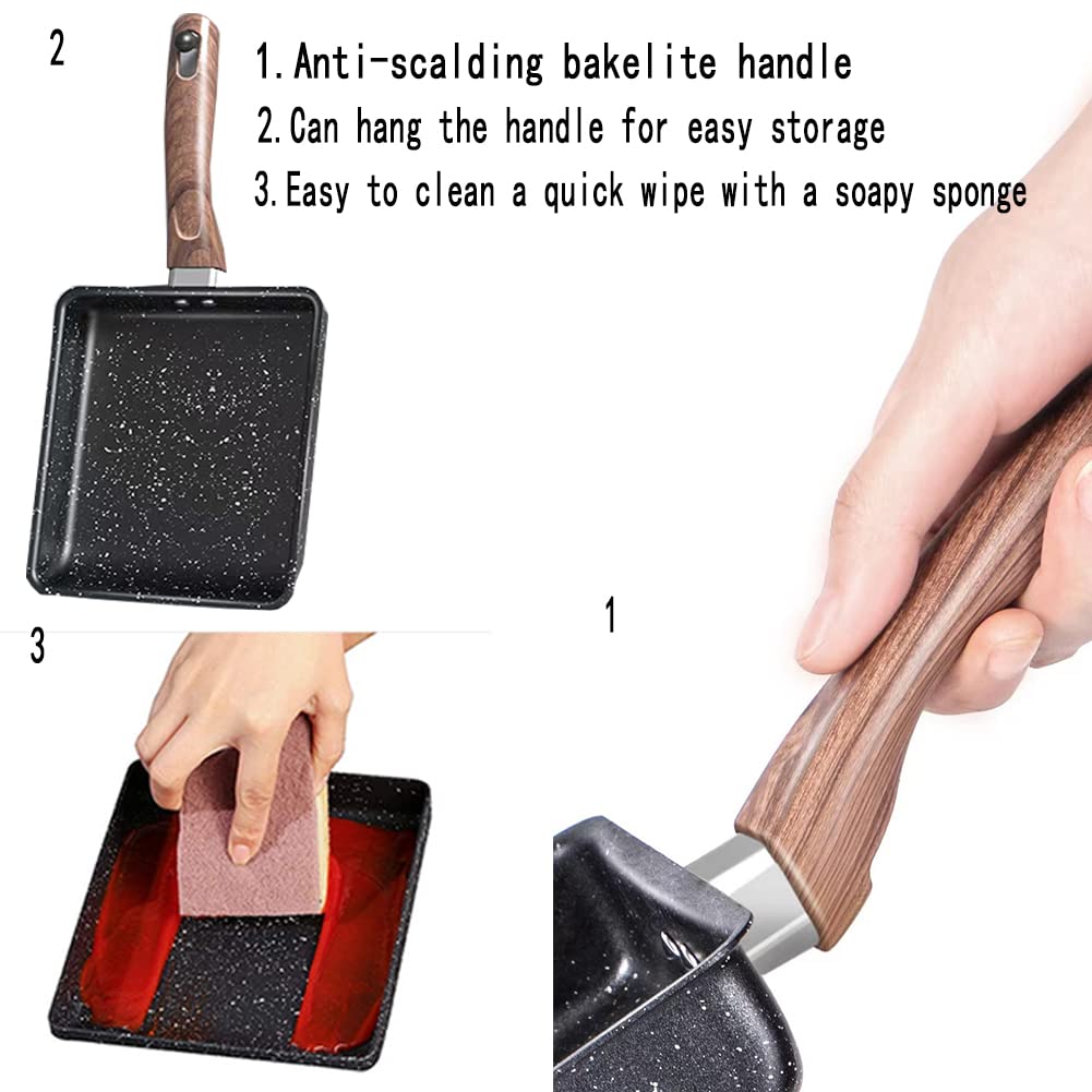 Lchkrep Japanese Omelette Pan-Tamagoyaki Nonstick Pan-Square Pan -Egg Roll Pan-Rectangle Frying Pan-Small Frying Egg Pan, Cooktop Safe, Easy to Clean,6.3 x 7.8 inch (Black)