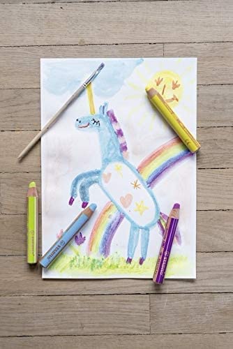 STABILO Multi-talented Pencil woody 3-in-1 - Box of 5 - Red, Orange, Leaf Green, Cyan Blue & Lilac + Sharpener