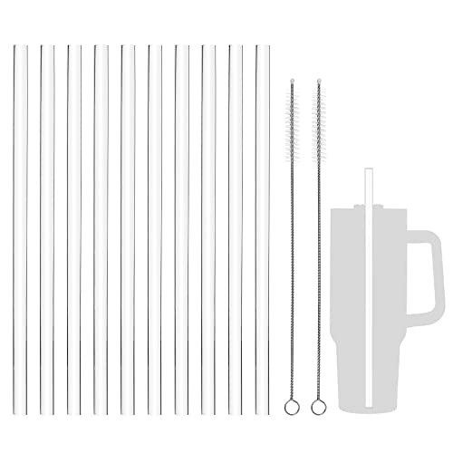 Replacement Straw for 40 oz Stanley Tumbler with Handle, 10 Pack Extra Long Straight Reusable Clear Straws with 2 Cleaning Brushes for Stanley Adventure Quencher Travel Cup Water Bottle Accessories