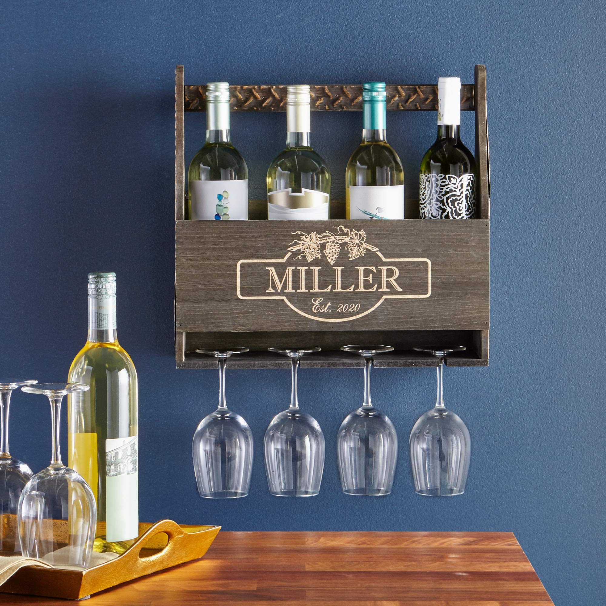 Let's Make Memories Personalized Rustic Wood Wine Rack - Wine Country Decor - for Wine Lovers - Customize with Name β Family Name Version