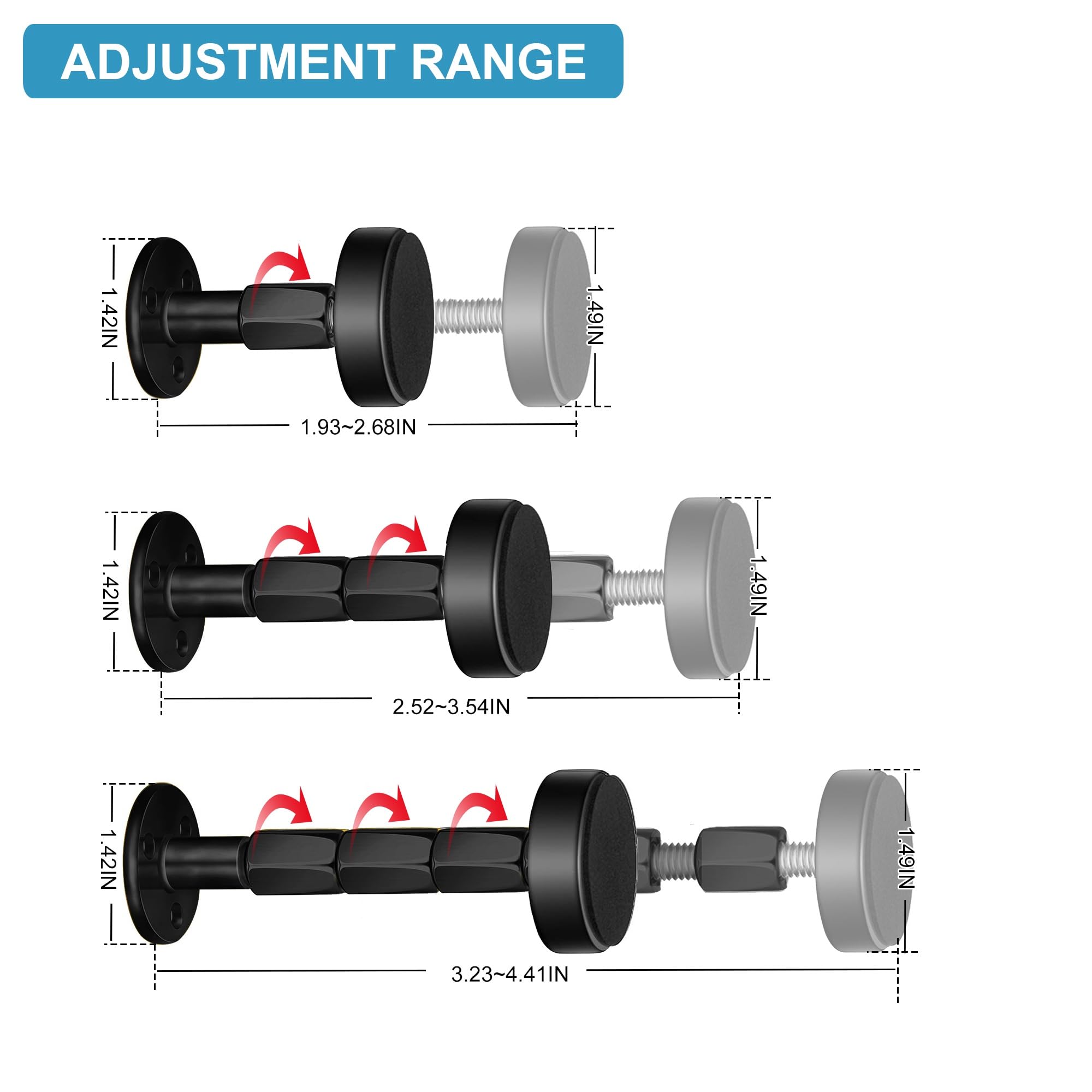 SOLIPECT 4PC Black Headboard Stoppers for Wall,Adjustable Bed Frame Anti-Shake Tool, Stop Headboard Movement, Protect Walls, Easy to Install(30-112mm)