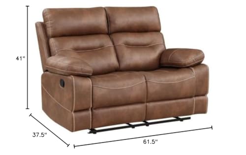 Steve Silver Furniture Rudger Upholstered Manual Reclining Loveseat, Microsuede, Effortless Reclining, Contrasting Baseball Stitching, Transitional, Living Room, 37.5" D x 61.5" W x 41" H, Brown