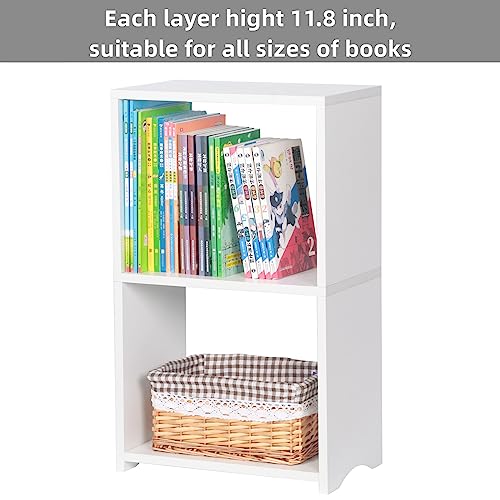 PIKPUK Side Table, Narrow End Table with Storage Shelf, Minimalist Bedside Tables Nightstand, Small Bookshelf Bookcase, Wooden Storage Shelves, Display Rack for Bedroom, Living Room, Office, White.