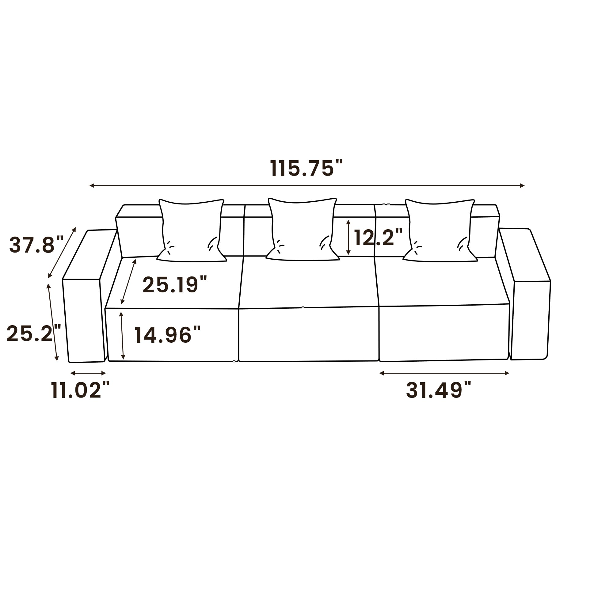 POVISON 115" Modular Sectional Sofa for Living Room Modern Large Sectional Couches Velvet Deep Seat Sofa Set 3 Seats Oversized Big Comfy Cloud Couch for House Office