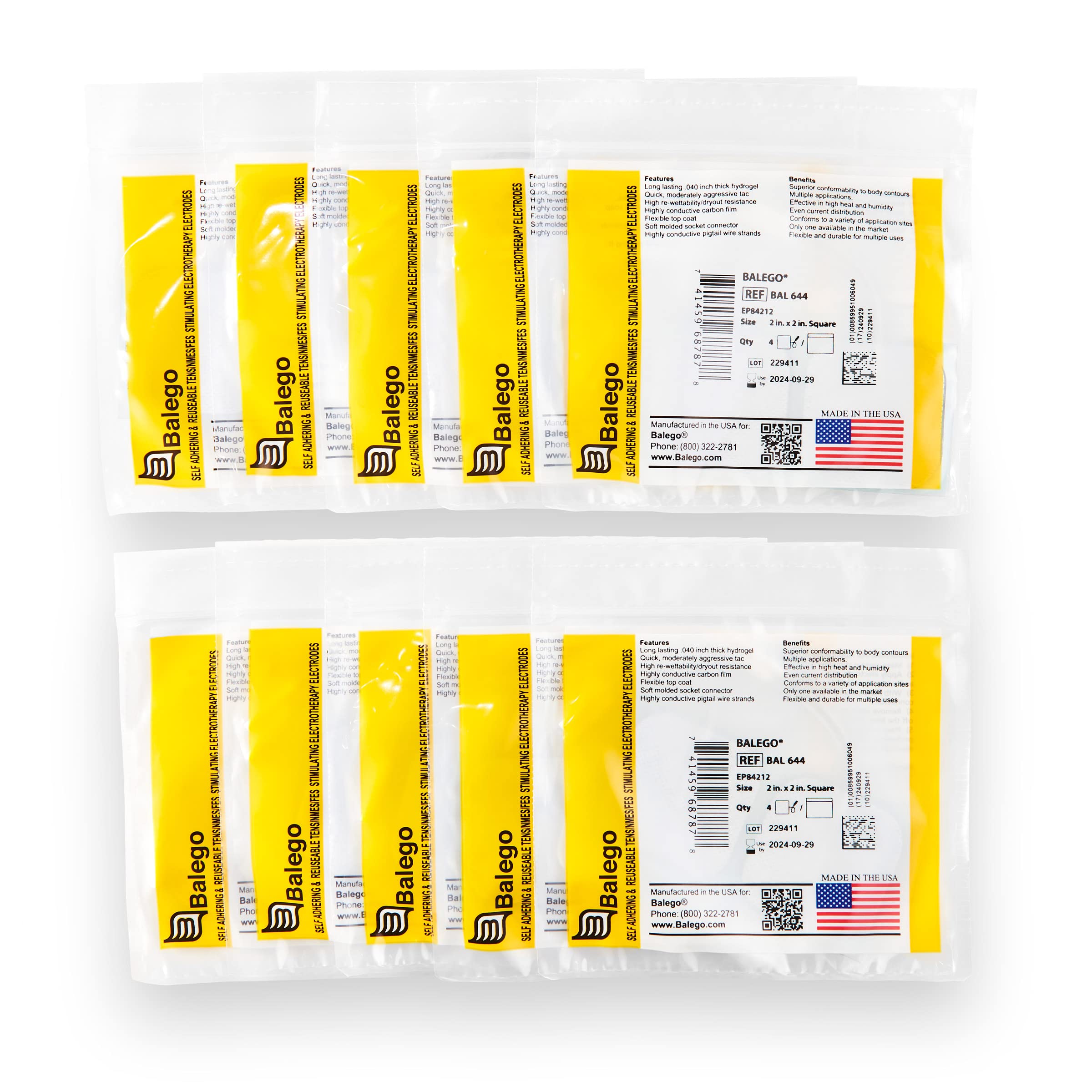 Premium TENS/EMS Unit 40 Electrode Pads 2"x2" in. Reusable Self Stick Gel Carbon Electrodes