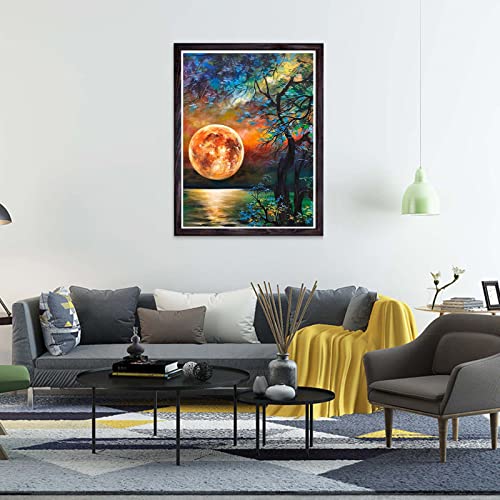 Moon Diamond Painting Kits - 5D DIY Diamonds Dots Art for Adults Full Drill Round Gem Painting Crystal Craft Kit for Adults for Wall Décor (20x16inch Moon) (20×16in, Moon)