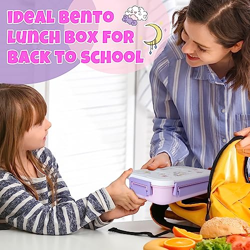 MaMix Bento Lunch Box for Kids, Lunch Box for Girls, Lunch Containers for Kids Toddlers Adults School | 4 Compartments |UPGRADE Easy to Open (Purple)