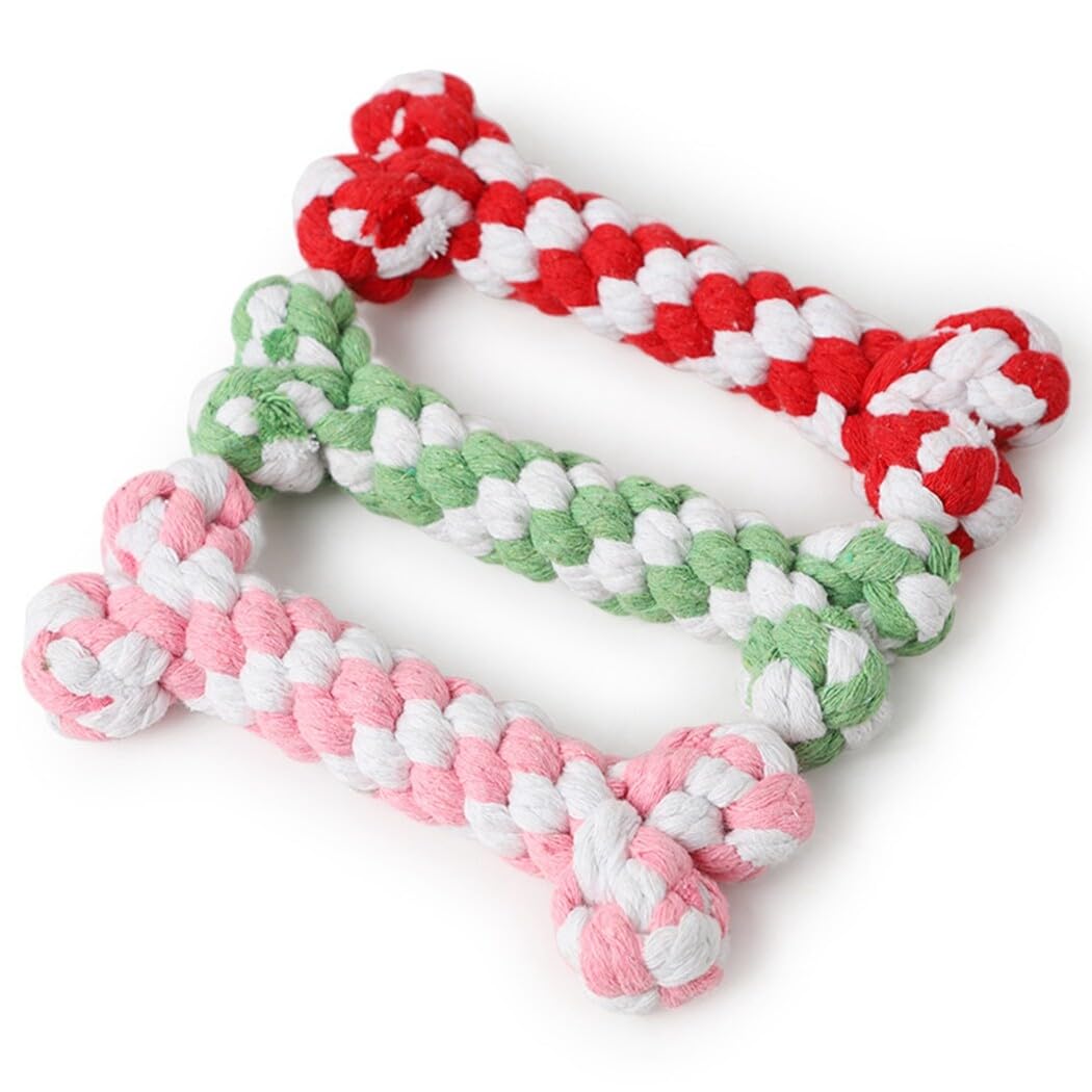Training 50 Cotton Braided Bone Toy - Interactive Teething Dog Chew Pet Rope Toy Training Funny Natural Biting