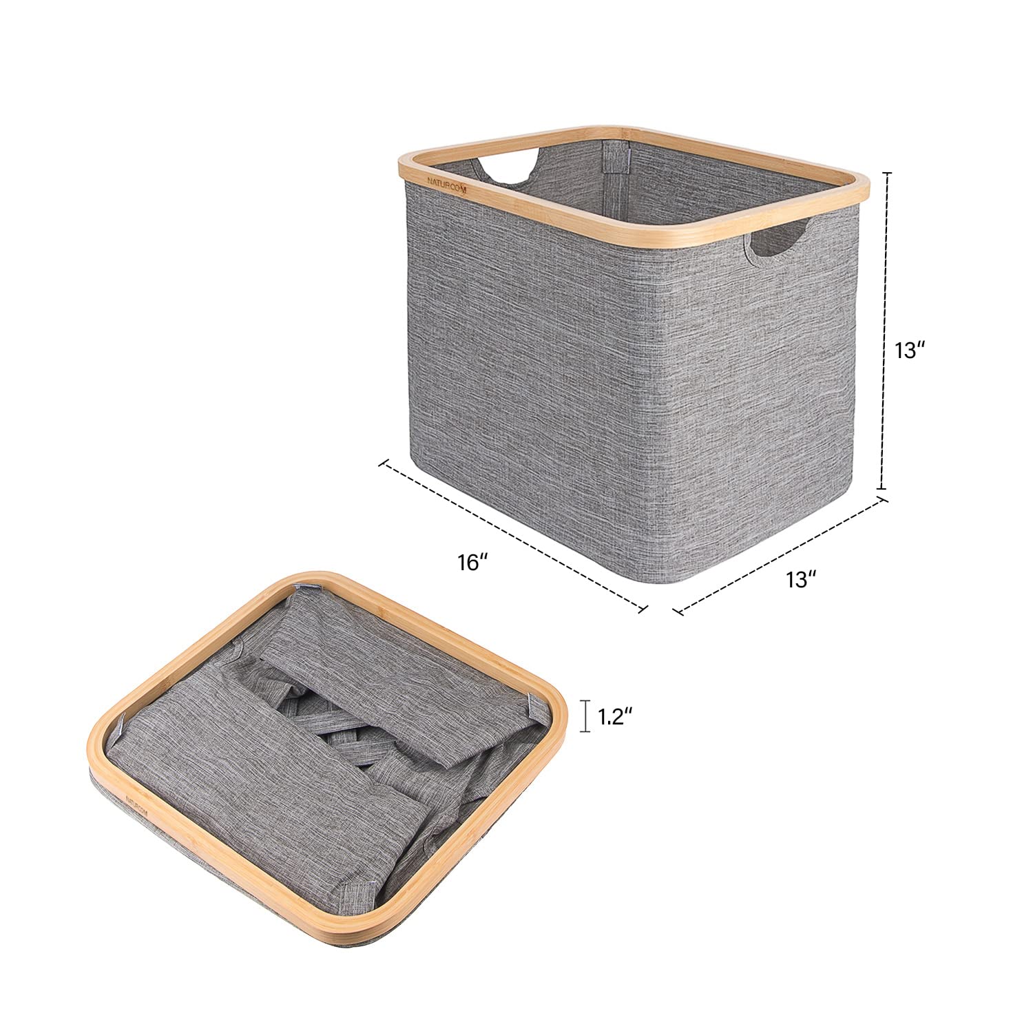 Naturoom 93L Bamboo Laundry Basket | Clothes Hamper With Lids, Folding Bamboo Frame Fabric Storage Bin With Handles, For Bathroom, Bedroom, Nursery Room/Towels/Blankets/Toys Storage | Organizer.