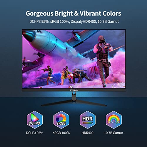 FYHXele 4K Gaming Monitor 144Hz 32inch, Fast UHD IPS Computer Monitor, 1ms, VESA Mountable, DSC, Built-in Speakers, Free-Sync, 1xDP1.4, 1xHDMI2.1, 1xHDMI2.0, 1xUSB-C, USB Hub, 95% DCI-P3, HDR400