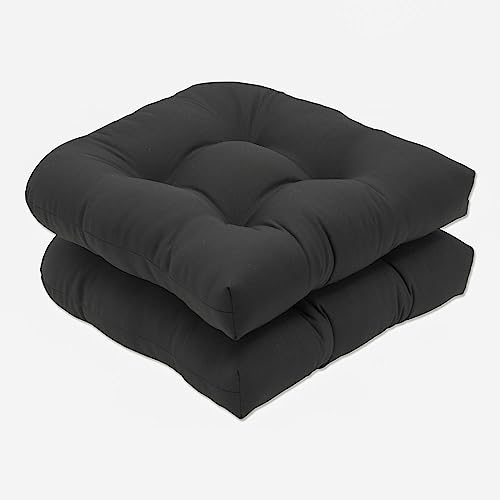 Pillow Perfect Fresco Solid Indoor/Outdoor Wicker Patio Seat Cushion Reversible, Weather and Fade Resistant, Round Corner - 19" x 19", Black, 2 Count