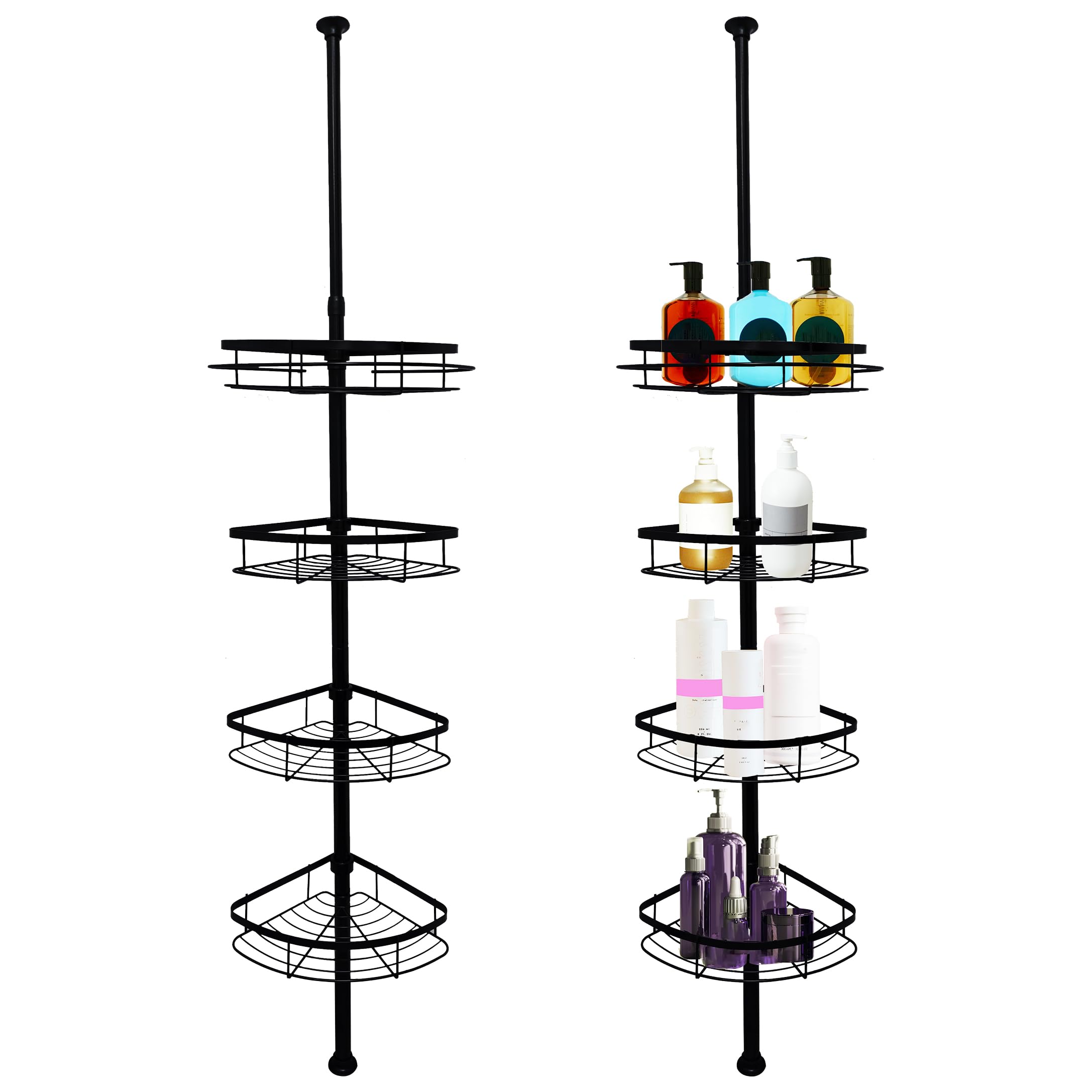 Shower Caddy Corner Tension Pole, Corner Shower Organizer, Standing Shower Caddy Corner, 4-Tier Adjustable Shelves with Tension Pole 27 to 108 Inch (TP010)