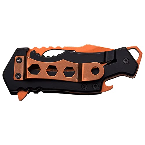 MTech USA β Spring Assisted Folding Knife β Orange Fine Edge Stainless Steel Blade with Black Nylon Fiber Handle, Bottle Opener, Pocket Clip, Tactical, EDC, Self Defense- MT-A882OR