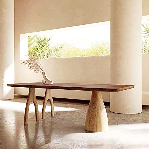 SUSUO 63" L x 27.6" W Rectangle Modern Dining Table Solid Wood Leisure Coffee Table with Double Pedestal Base, Walnut Dining Table Wood Furniture for Home and Kitchen