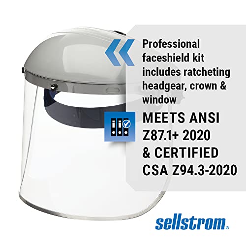 Sellstrom Advantage Series Face Shield - Clear Window with Aluminum Binding - Comfortable Ratcheting Headgear, ANSI Z87.1+ (S30110)