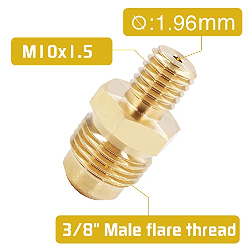 MENSI Brass Propane Gas Jet Nozzle Sprayer 1.96mm Orifice(0.0772") with 3/8" Male Flare and M10x1.5mm Thread for Burner Inlet for Fire Pits, 2 Pack