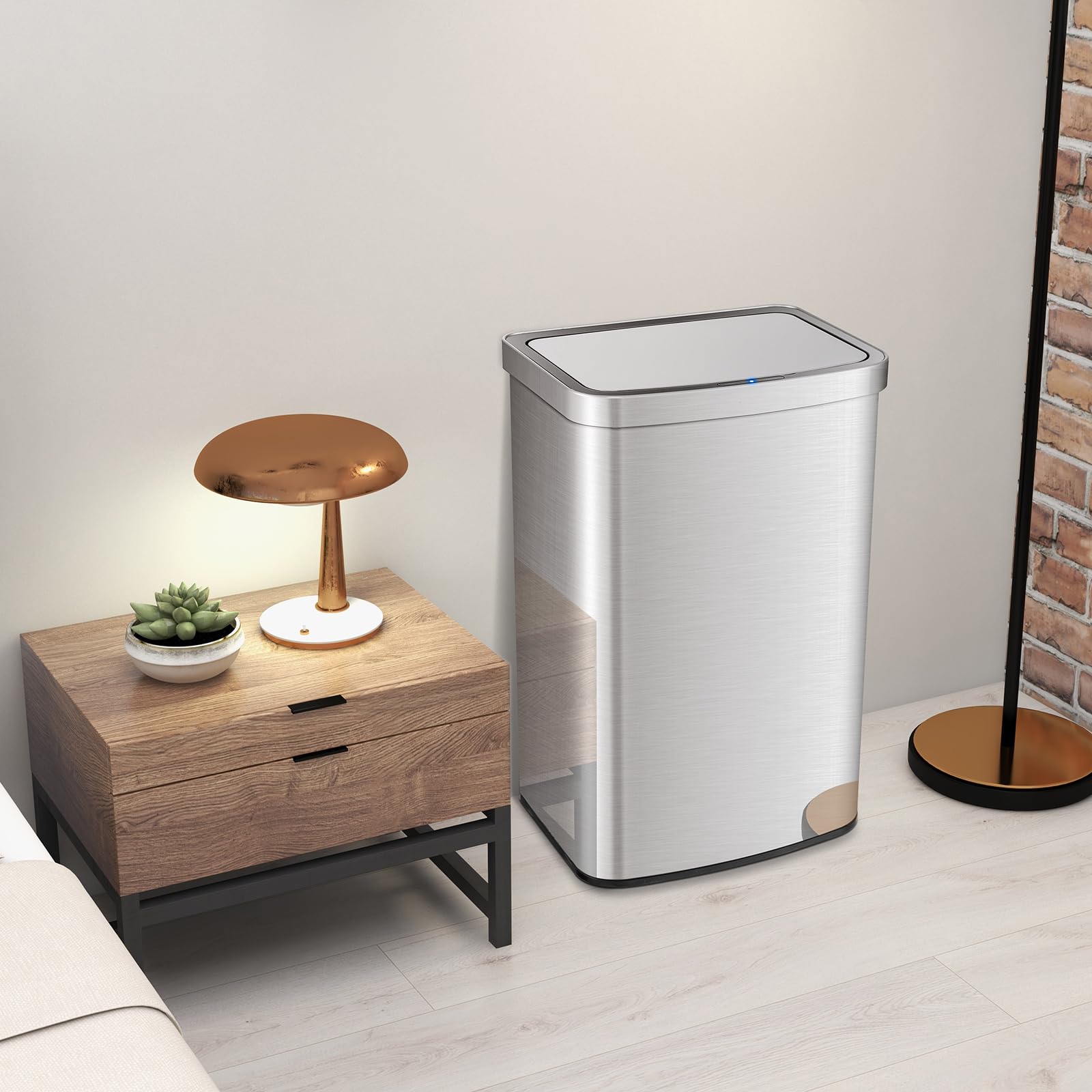 S AFSTAR Automatic Trash Can, 13 Gallons Stainless Steel Garbage Can Trash Bin with Quick & Soft Close Lid, Deodorizer Compartment, Touchless Motion Sensor Trash Can for Kitchen Bathroom Office