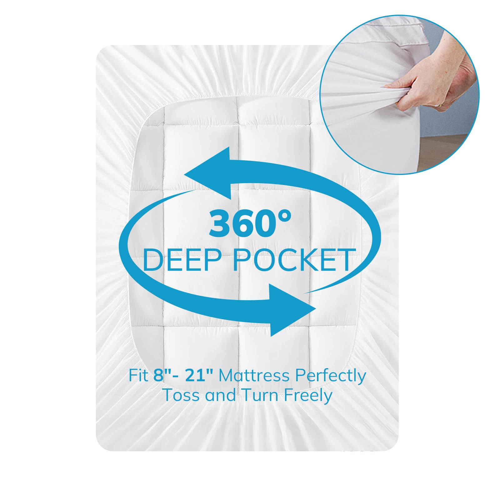 wOod-it Full Size Mattress Topper for Back Pain, Extra Thick Mattress Pad Cover, Cooling Breathable Pillow Top Protector Overfilled with Down Alternative, 8-21" Deep Elastic Pocket (54x75 Inches)