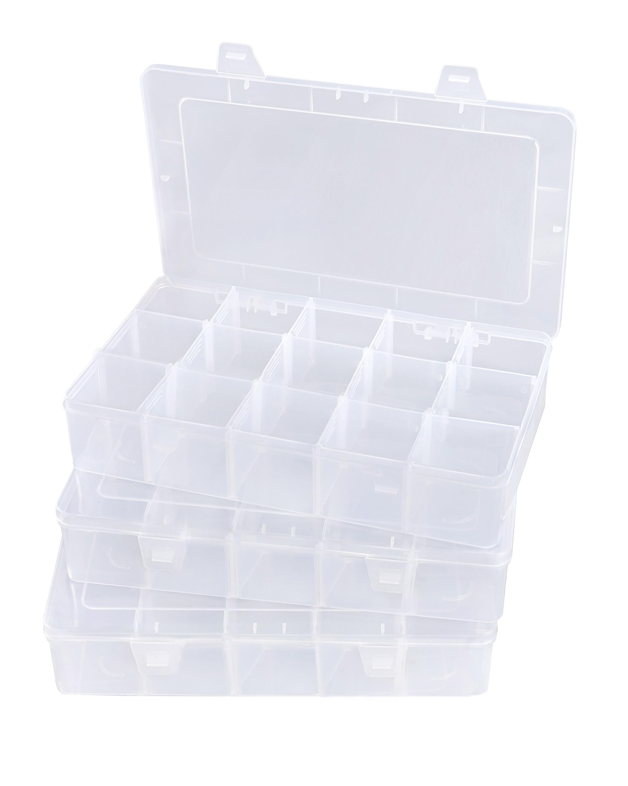 Wxvhji Tackle Box Organizer Plastic Organizer 3 Pack Bead Container Plastic Organizer Box with Dividers Plastic Jewelry Box Large 15 Grid Craft Organizer