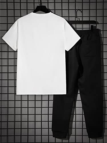 NIBHZ Two Piece Outfits for Men Men Cartoon Graphic Tee & Sweatpants (Color : Black and White, Size : X-Large)