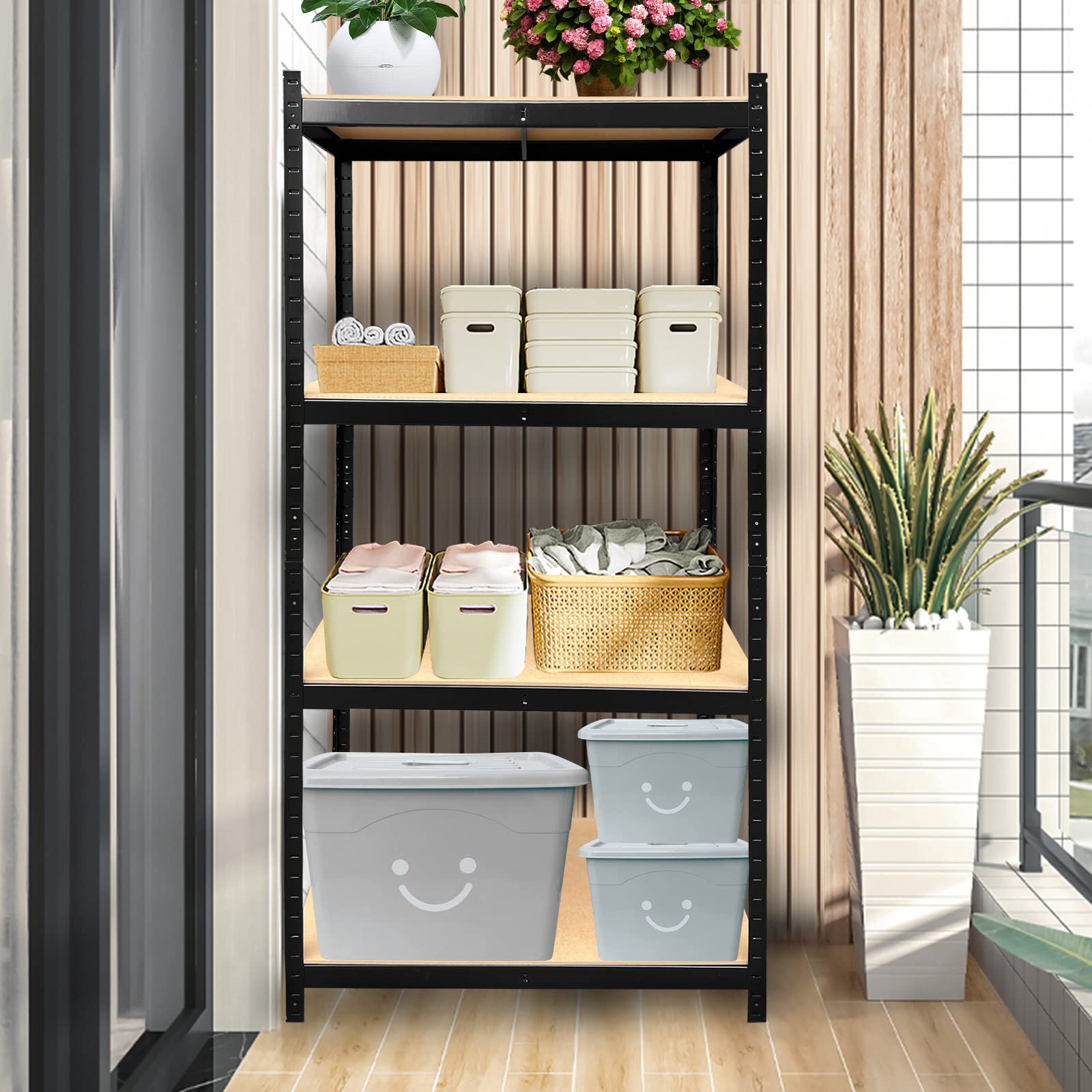 Vandise Shelves Storage Shelves 4 Tier Adjustable Garage Kitchen Storage Shelving, Heavy Duty Metal Storage Utility Rack Shelf Unit for Warehouse Pantry Closet Kitchen, 28" x 12" x 59", Black