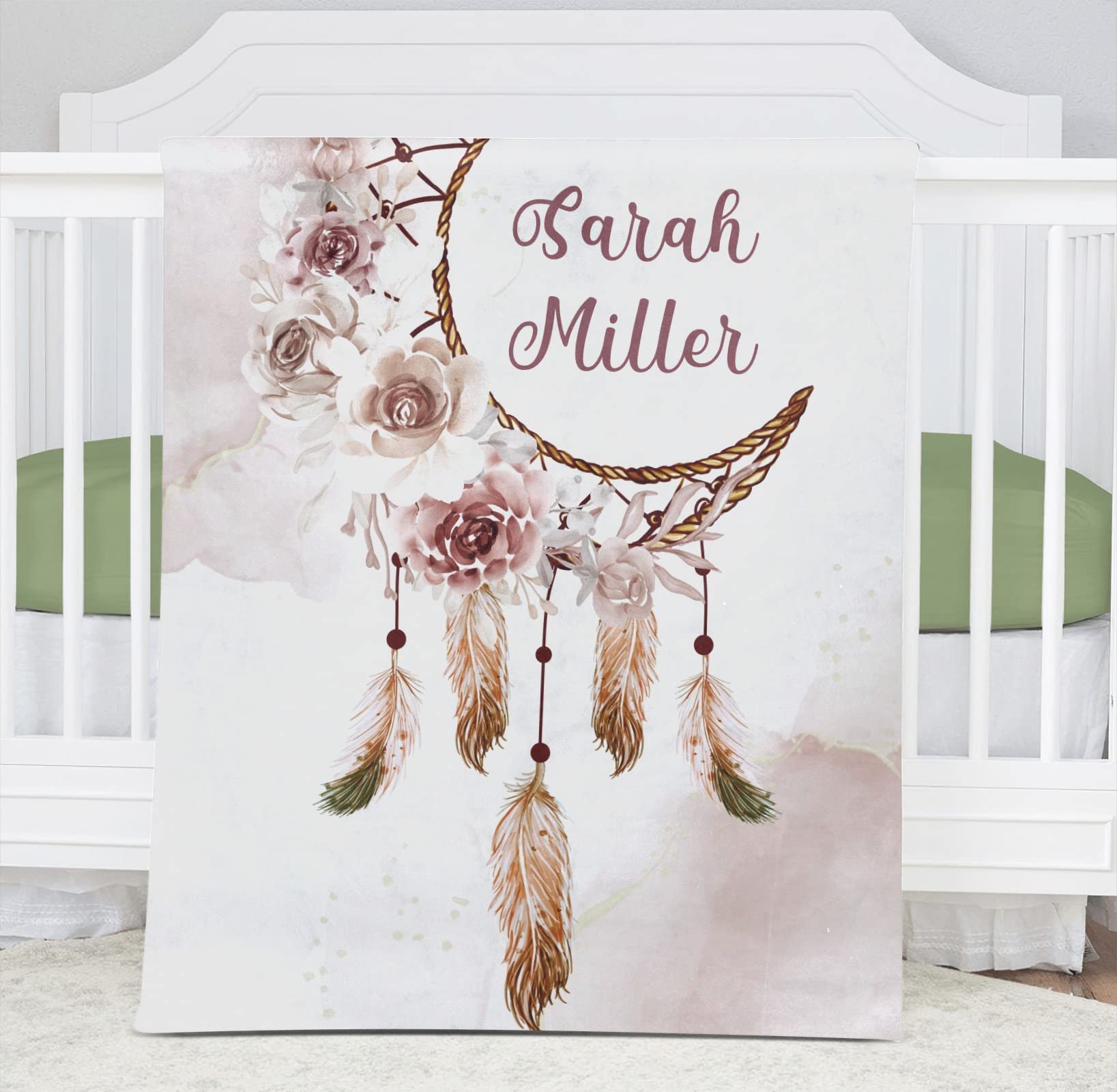 Tribal Moon Dream Catcher Brown Personalized Baby Blanket for Girl Boy Soft Warm Newborn Throw Naps Swaddle Custom Blanket 30X40 in
