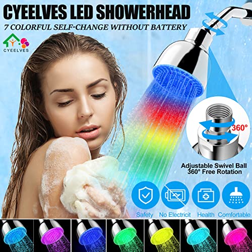 LED Shower Head, Shower Head with Lights, 7 Color Light Automatically Changing Led Rainfall Showerhead, LED Fixed Showerheads for Bathroom, High Pressure Quiet Adjustable Rain Showerhead for Kid Adult