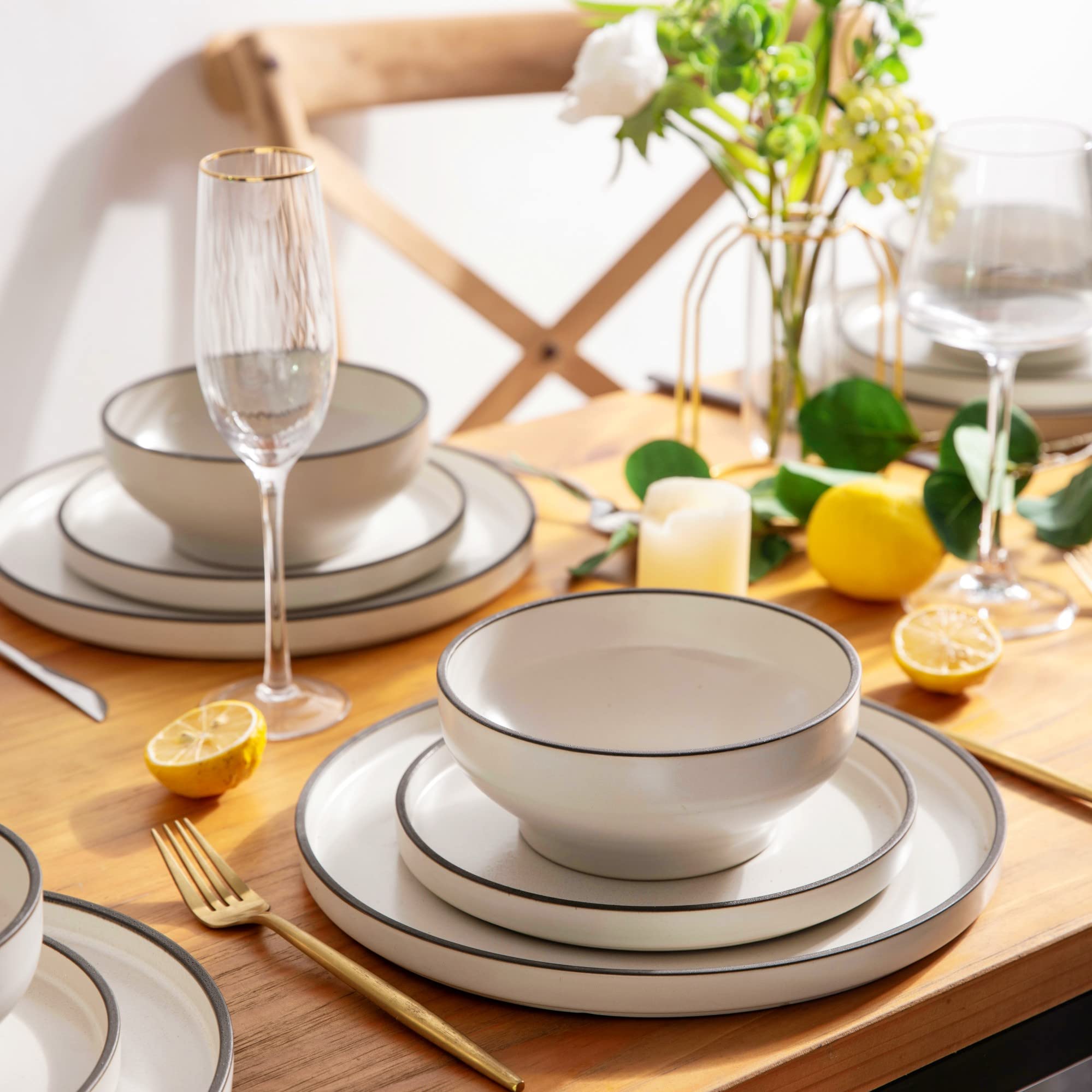 LERATIO Dinner Plates,10.75 Inch Ceramic Flat Plates Set of 6,High Edge Modern plates for Kitchen,Microwave & Dishwasher & Oven Safe, Scratch Resistant Dishes Set-Matte Off White