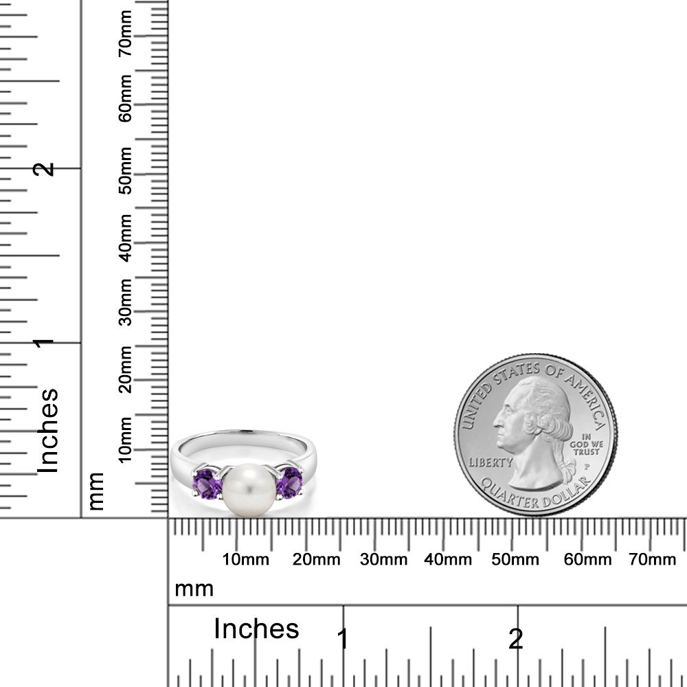 Gem Stone King 925 Sterling Silver Freshwater Pearl and Purple Amethyst Ring For Women (0.72 Cttw, Gemstone February Birthstone, Size 6)