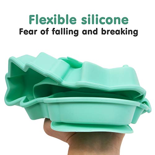 Qshare Suction Plates for Baby,Silicone Plates,Toddler Suction Divided,Baby Feeding Plates,Toddler Plate Microwave & Dishwasher Safe (Mint)