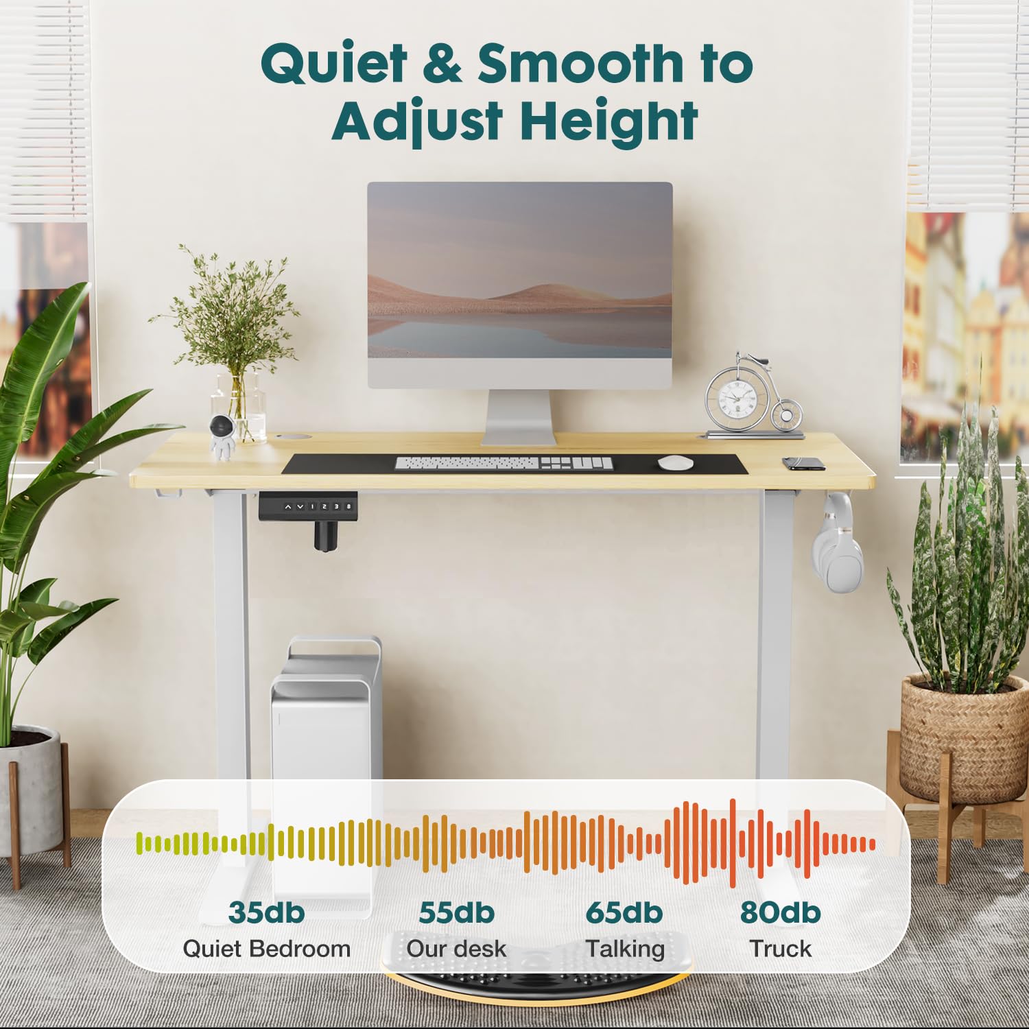 SMUG Standing Desk, Adjustable Height Electric Sit Stand Up Down Computer Table, 48x24 Inch Ergonomic Rising Desks for Work Office Home, Modern Lift Motorized Gaming Desktop Workstation, Natural
